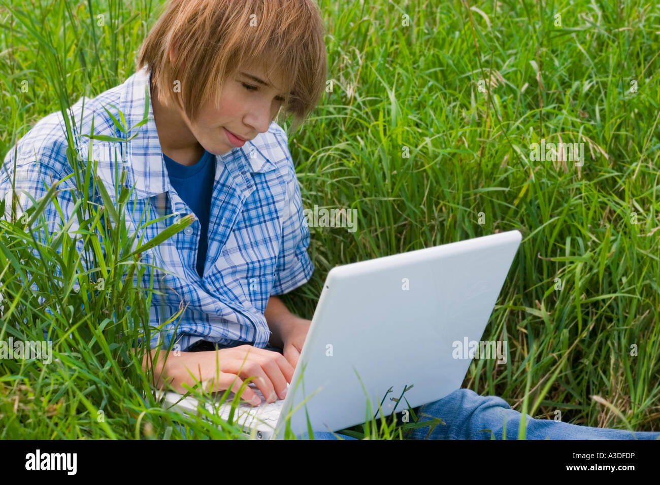 Boy using a laptop Stock Photo - Alamy