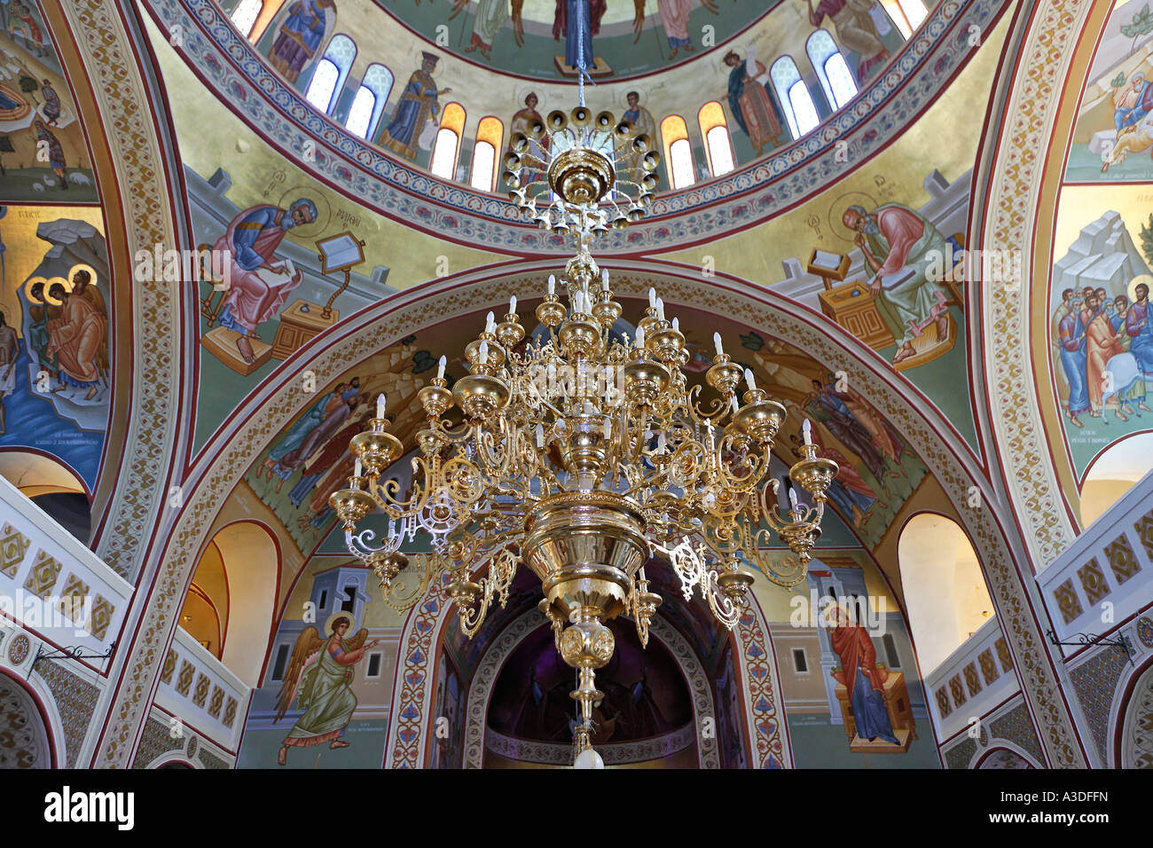 Interior view of the greek orthodox church Mitropolis Ypapanti, Thira ...