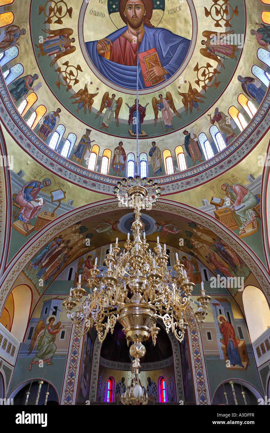 Interior view of the greek orthodox church Mitropolis Ypapanti, Thira ...