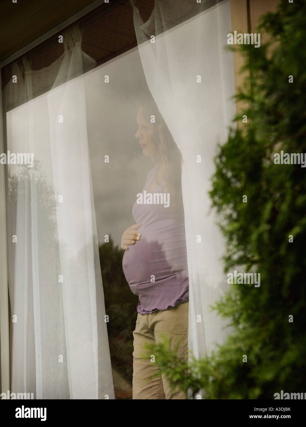 Pregnant woman waiting by the window Stock Photo - Alamy