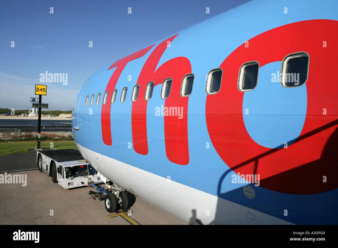 Close up of the nose of Thompsonfly Boeing 767 Stock Photo - Alamy