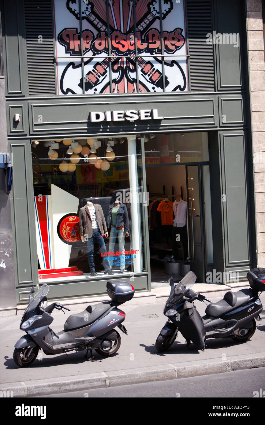 Diesel shop and scooters Stock Photo - Alamy