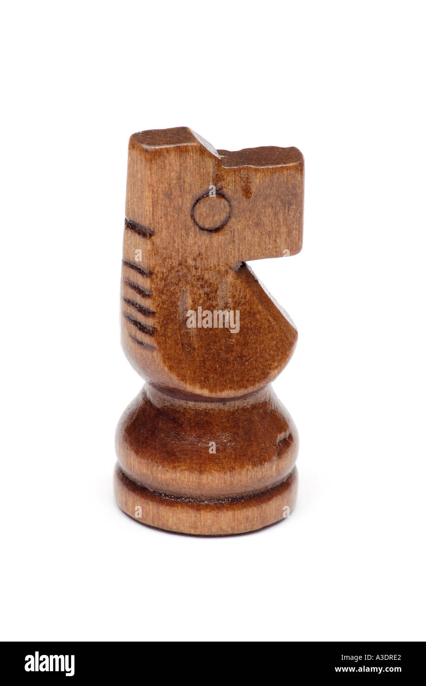 Wooden Chess piece knight on white background Stock Photo - Alamy