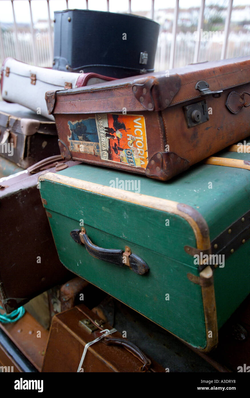 Victorian luggage stacked on a trolley at a train station, Vale Of ...