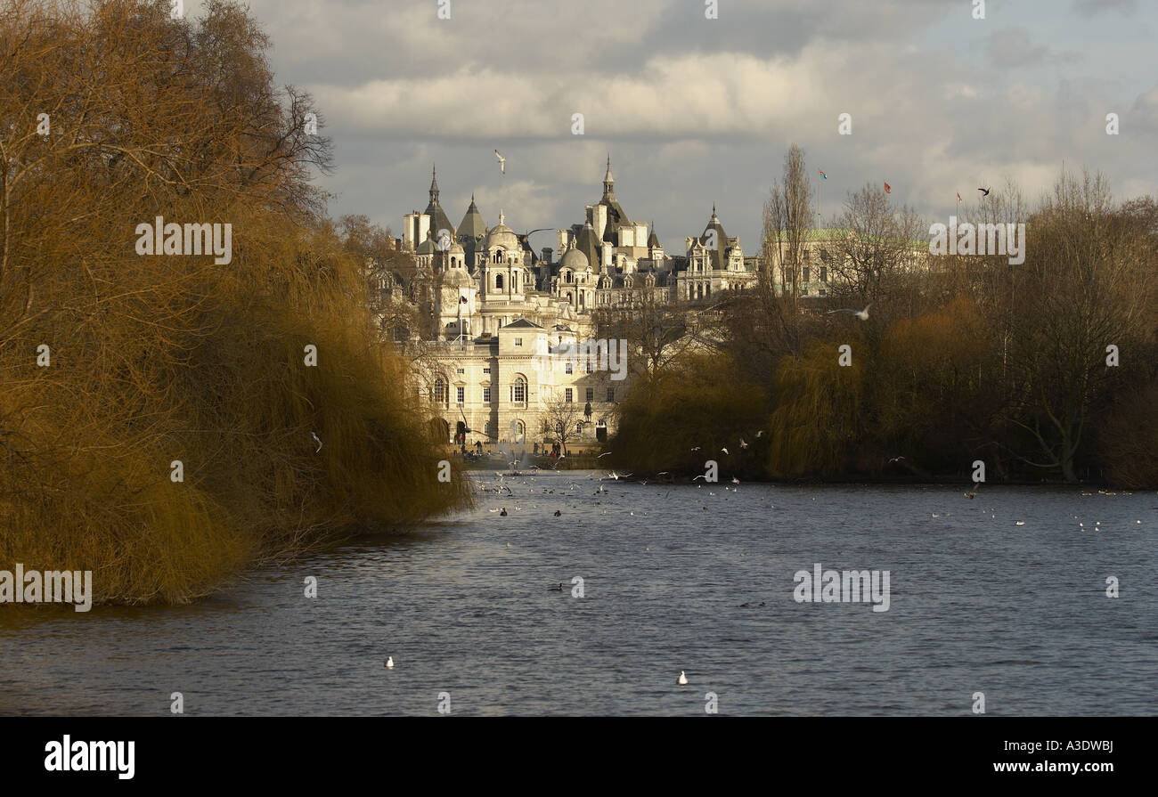 Winter view of the Horse Guards Whitehall Court and Foreign Office from ...