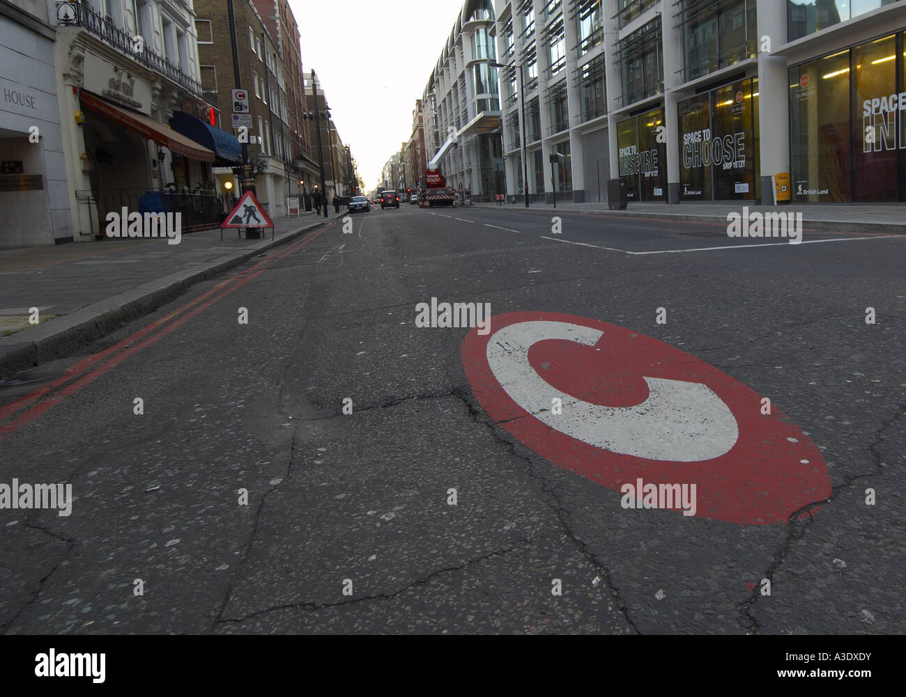 White on red C road sign at entrance of congestion charge zone London ...