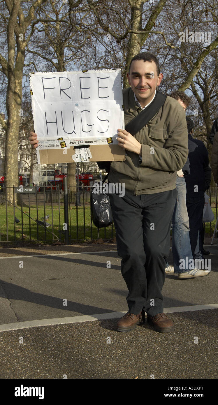 Man holding a Free Hug sign at the Speaker s corner Hyde Park London ...