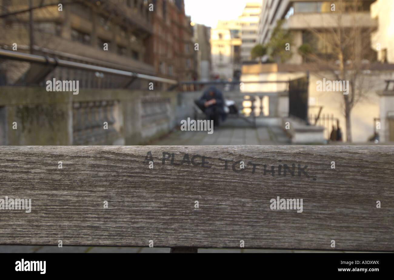 "A place to think" written on a park bench Stock Photo - Alamy