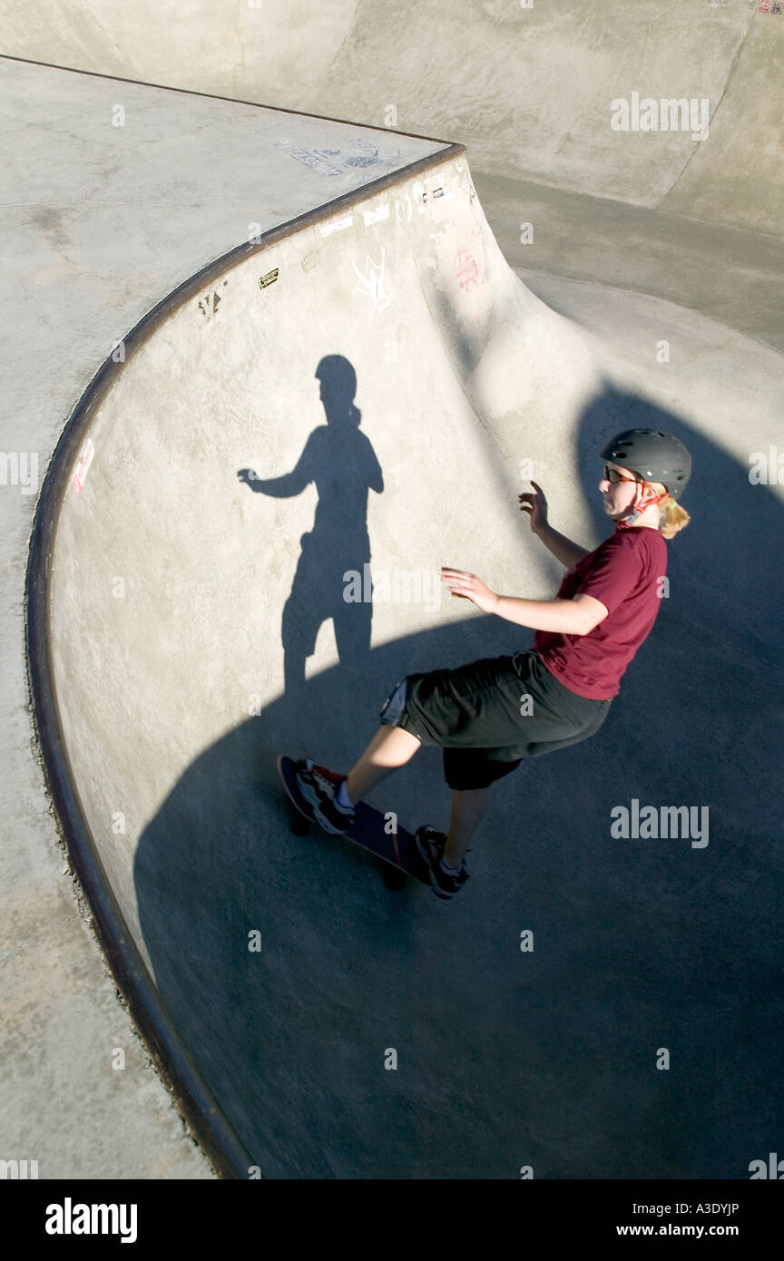 Young Woman Skateboarding In Skate Park In Colorado, USA Stock Photo ...