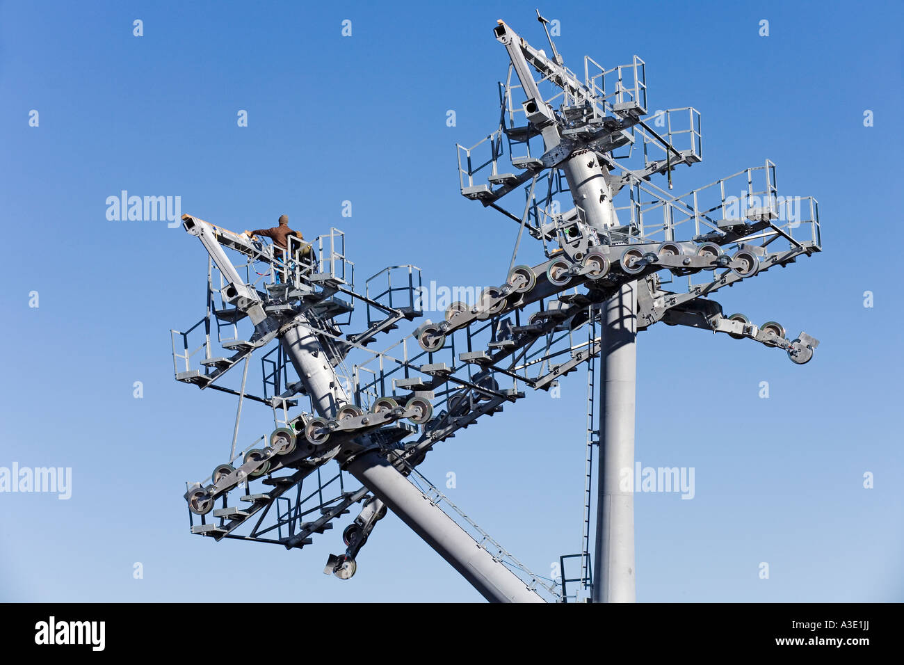 Erection of a pylon of an aerial lift, Zermatt, Valais, Switzerland ...