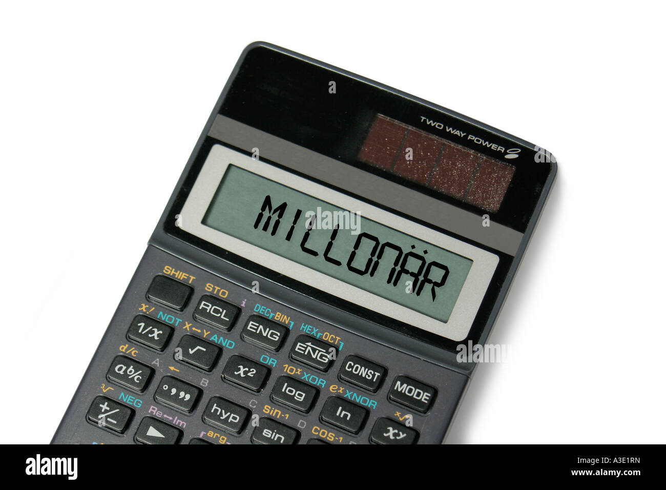 "Millionaer" written in the Display of a calculator Stock Photo - Alamy