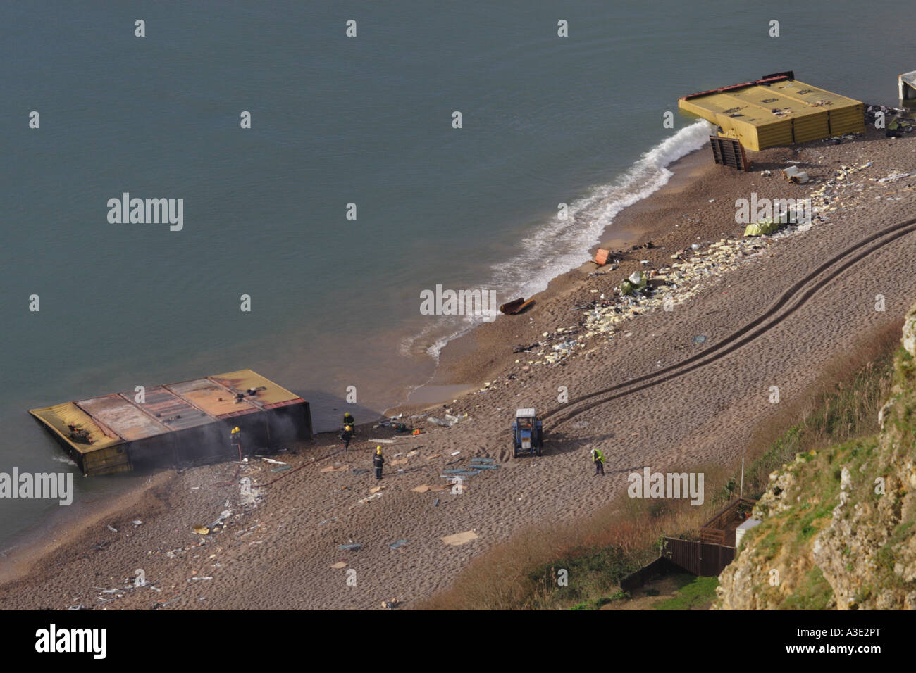 Pollution and wrecked containers from the ship MSC Napoli washed up on ...