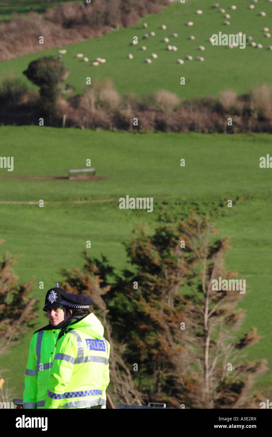Rural policing two police officer with high viz jackets in rural ...