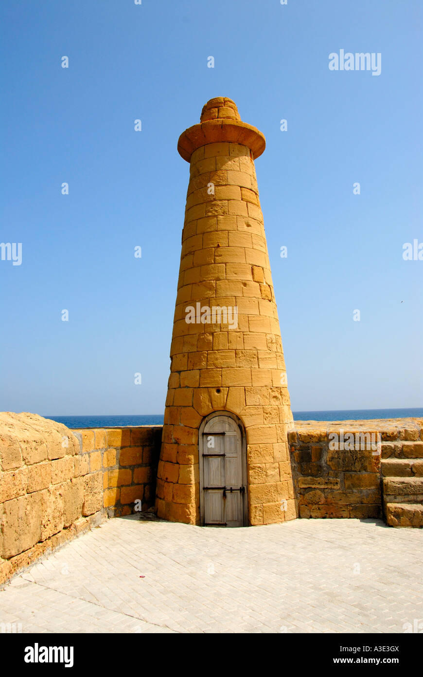 Old tower at the pier of the port of Girne Kyrenia North Cyprus Stock ...