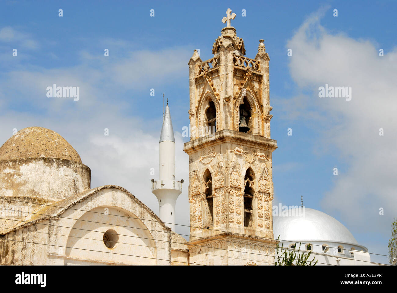 Symbolic neighbourhood church and mosque in Dipkarpaz Karpaz Peninsula ...