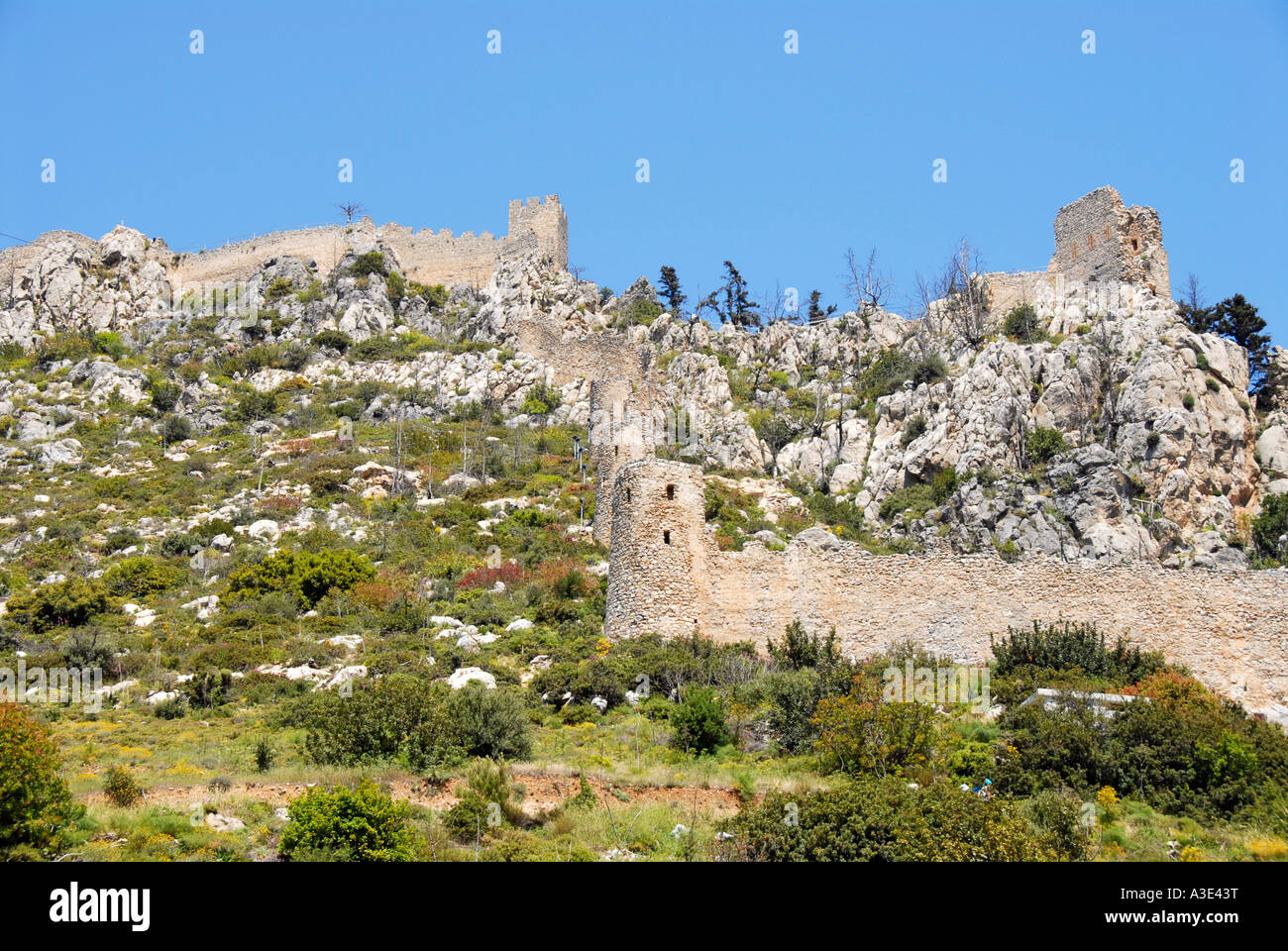 Walls of the ruin of crusaders castle St. Hilarion North Cyprus Stock ...