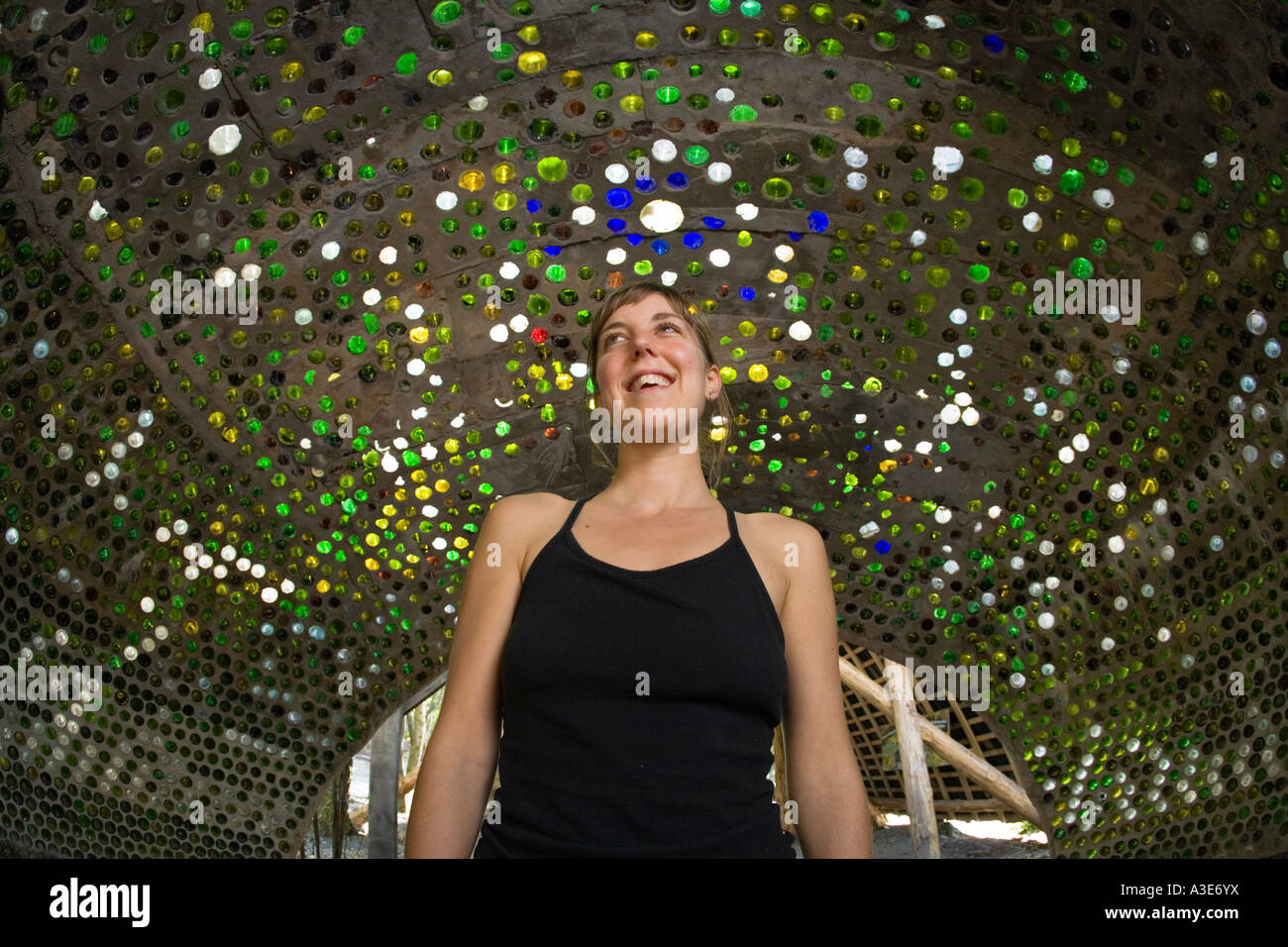 A visitor inside the bottle dome at the Centre for Alternative ...