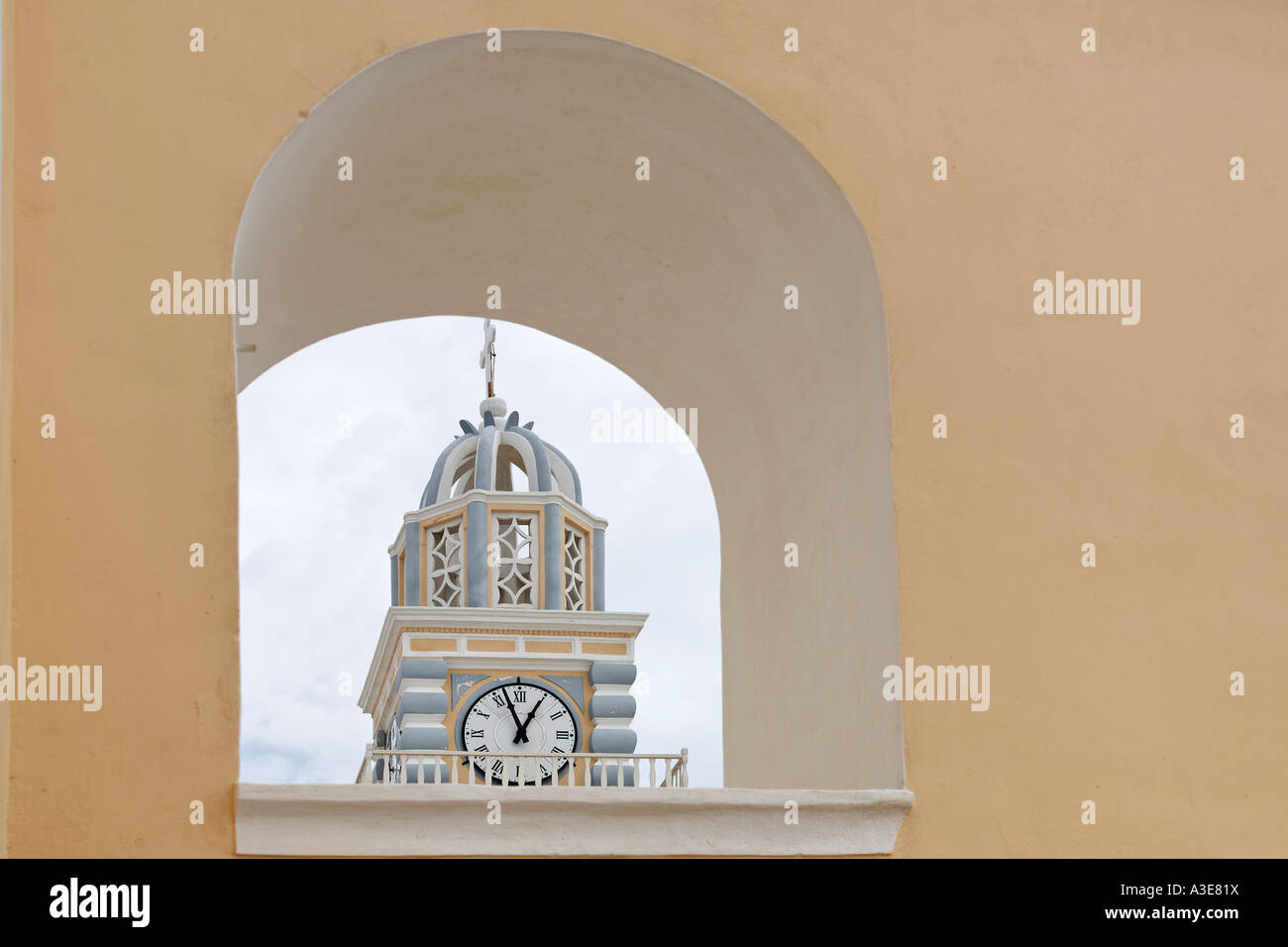 Clock tower of a church, Firostefani, Santorini, Greece Stock Photo - Alamy