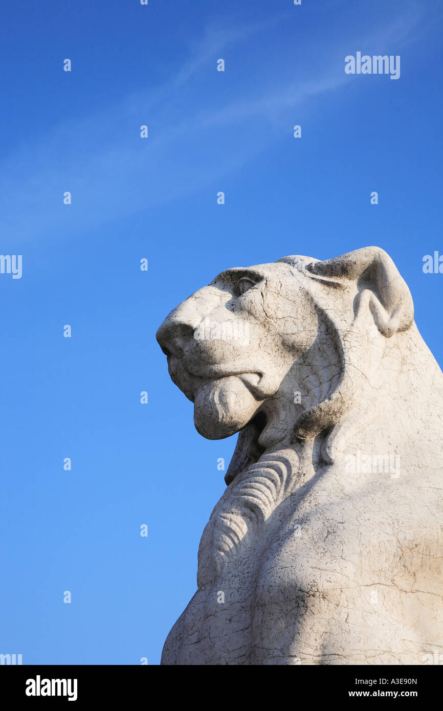 Sphinx statue with Viktor Emmanuel II Monument, Rome, Italy Stock Photo ...