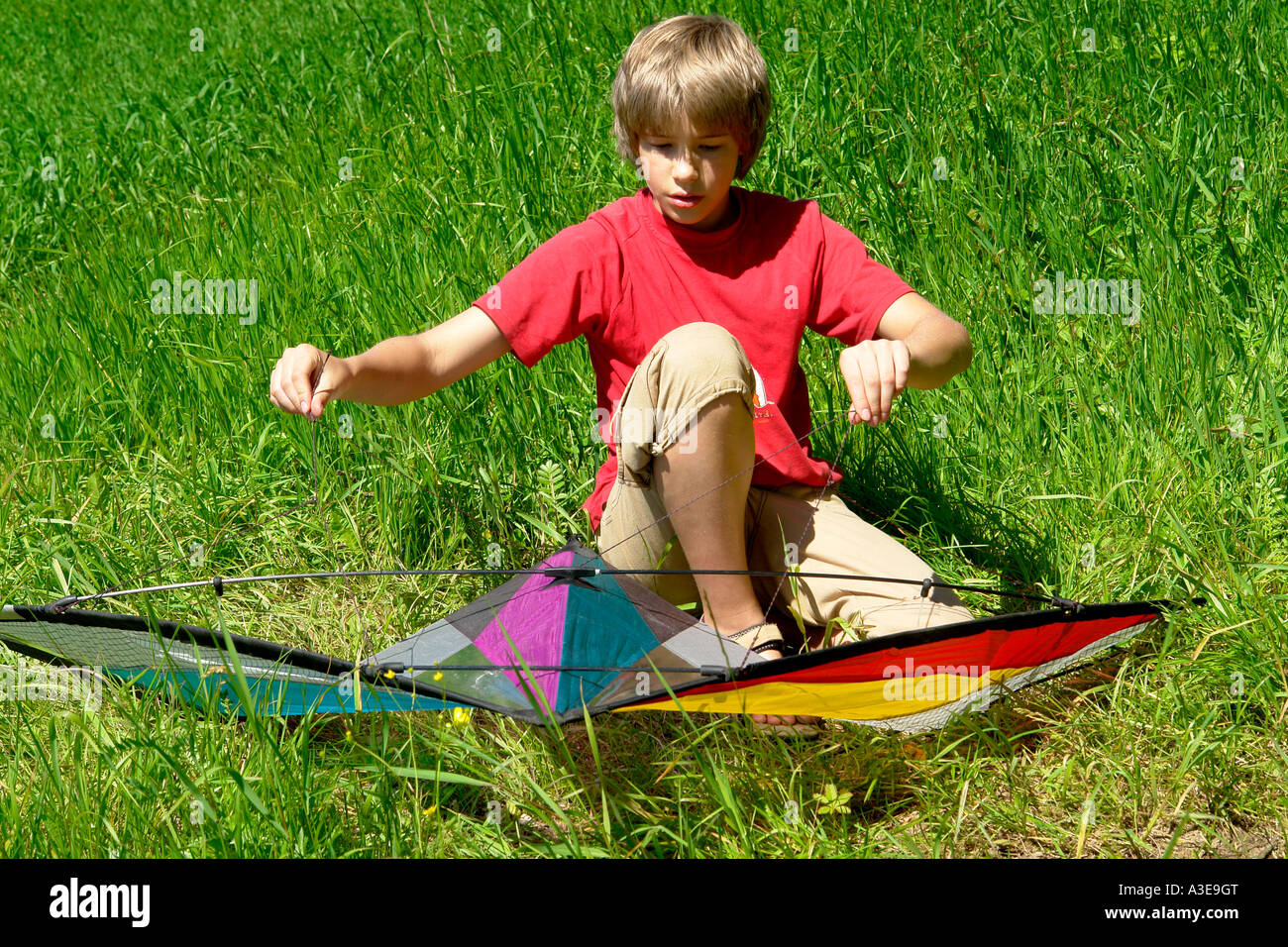 Boy assembles a stunt kite Stock Photo - Alamy