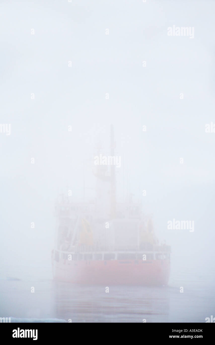 Ship in fog Stock Photo - Alamy