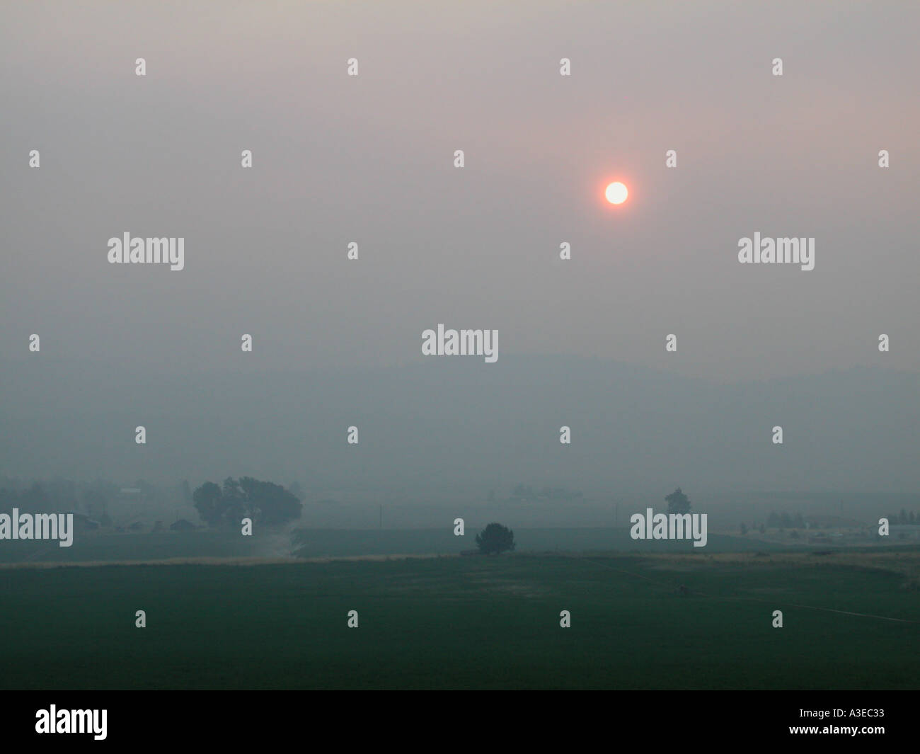 Smoke filled sky from a forest fire in southern Oregon USA Stock Photo ...