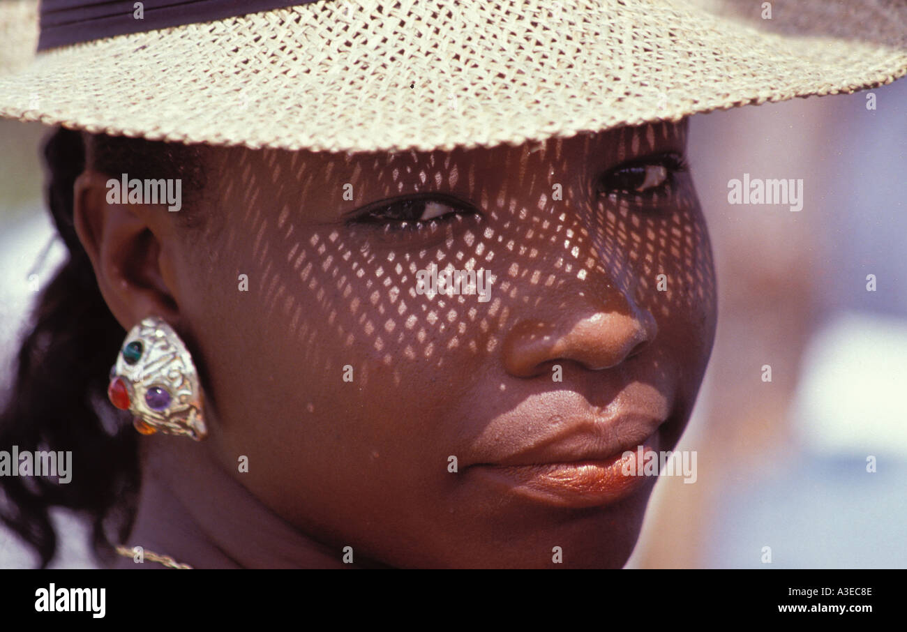 A black woman on Grand Bahama Island in the Caribbean wears a ...