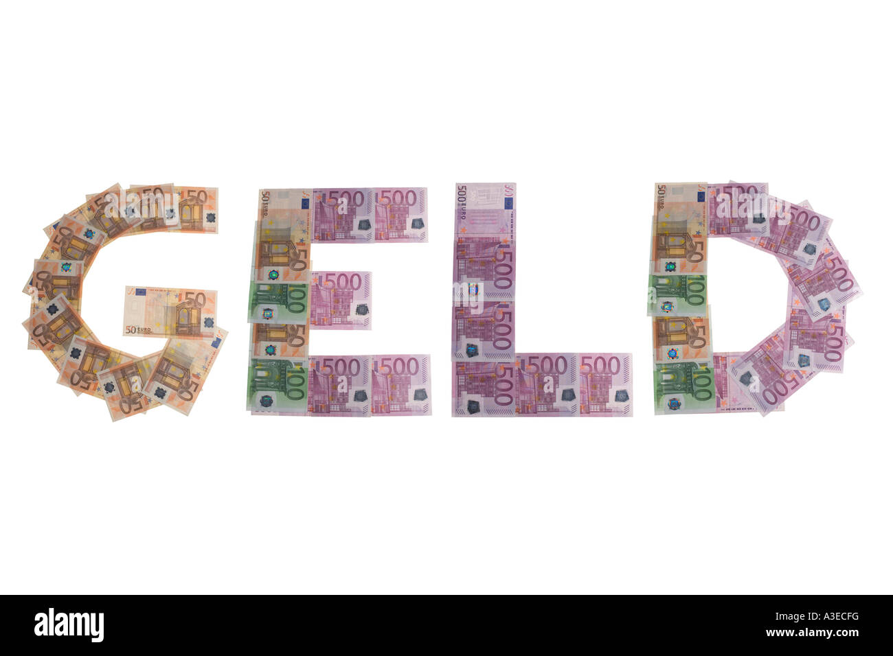 Geld/money, written with bank notes Stock Photo - Alamy