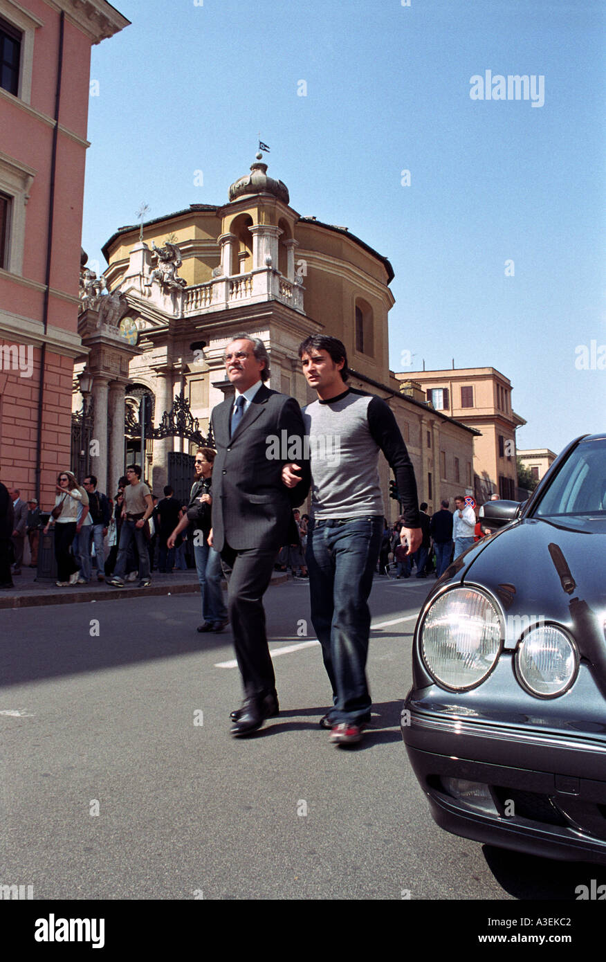 father and son walking towards st peters sq Pope s Death Rome Apr 2005 ...