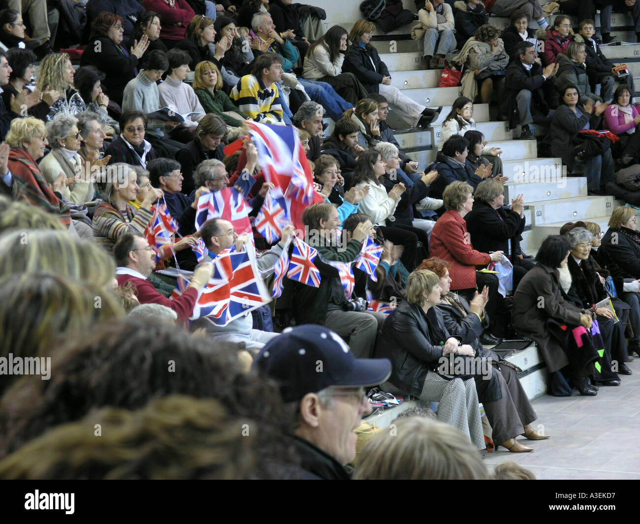 Group of UK Fans at European figure skating competition Stock Photo - Alamy