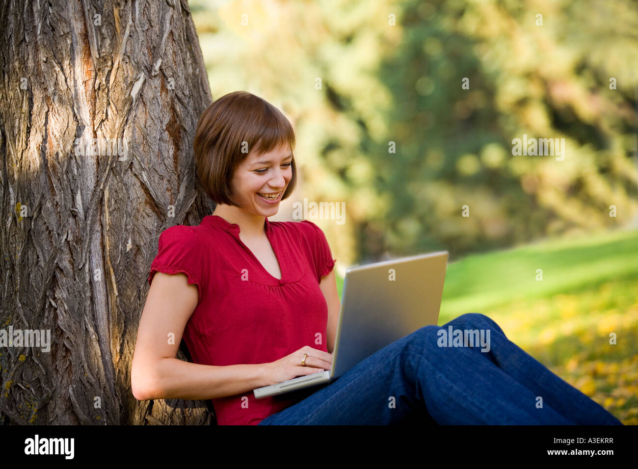 Woman typing on laptop Stock Photo - Alamy