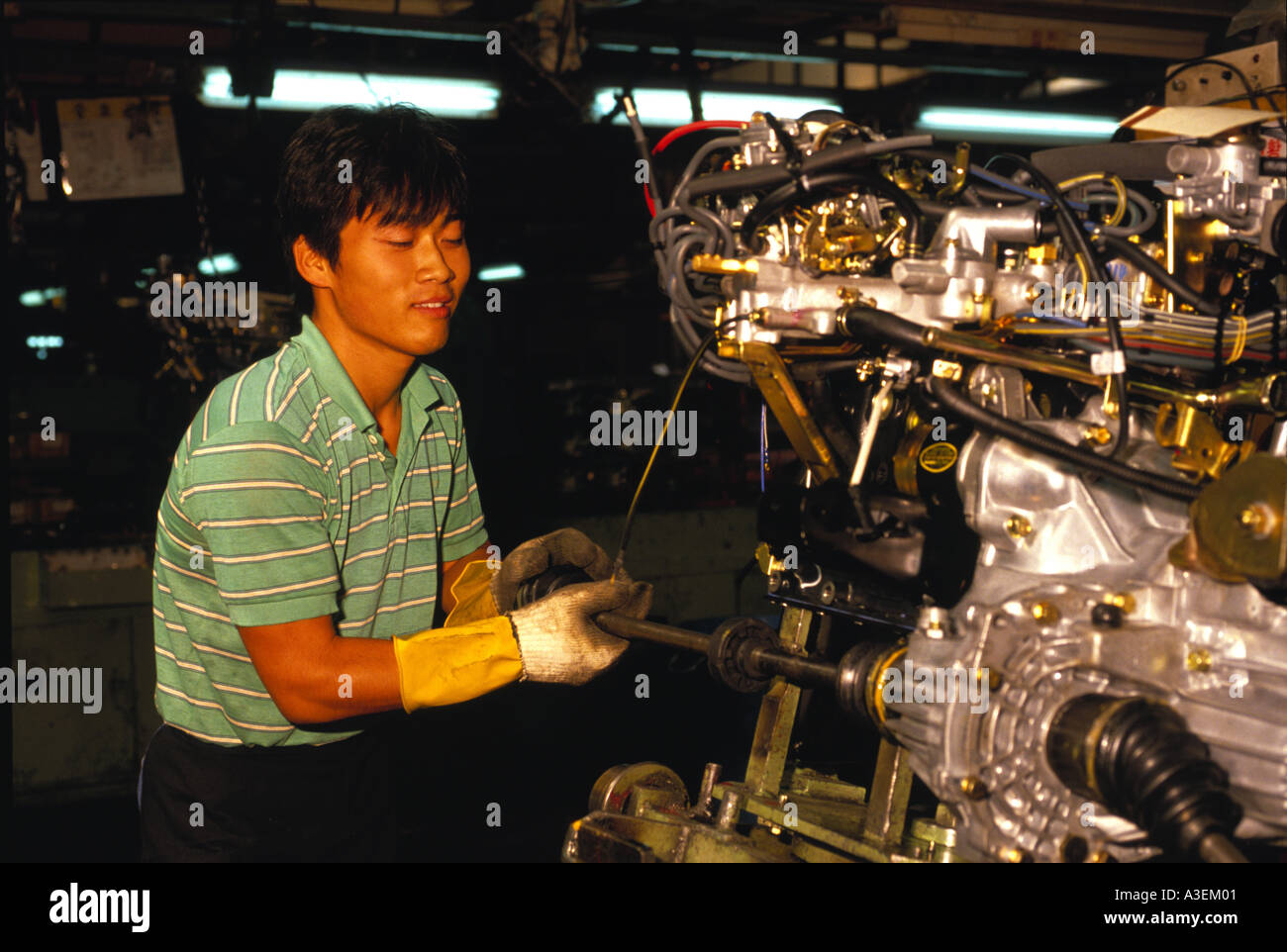 Production line of car factory assembling line with worker handwork ...