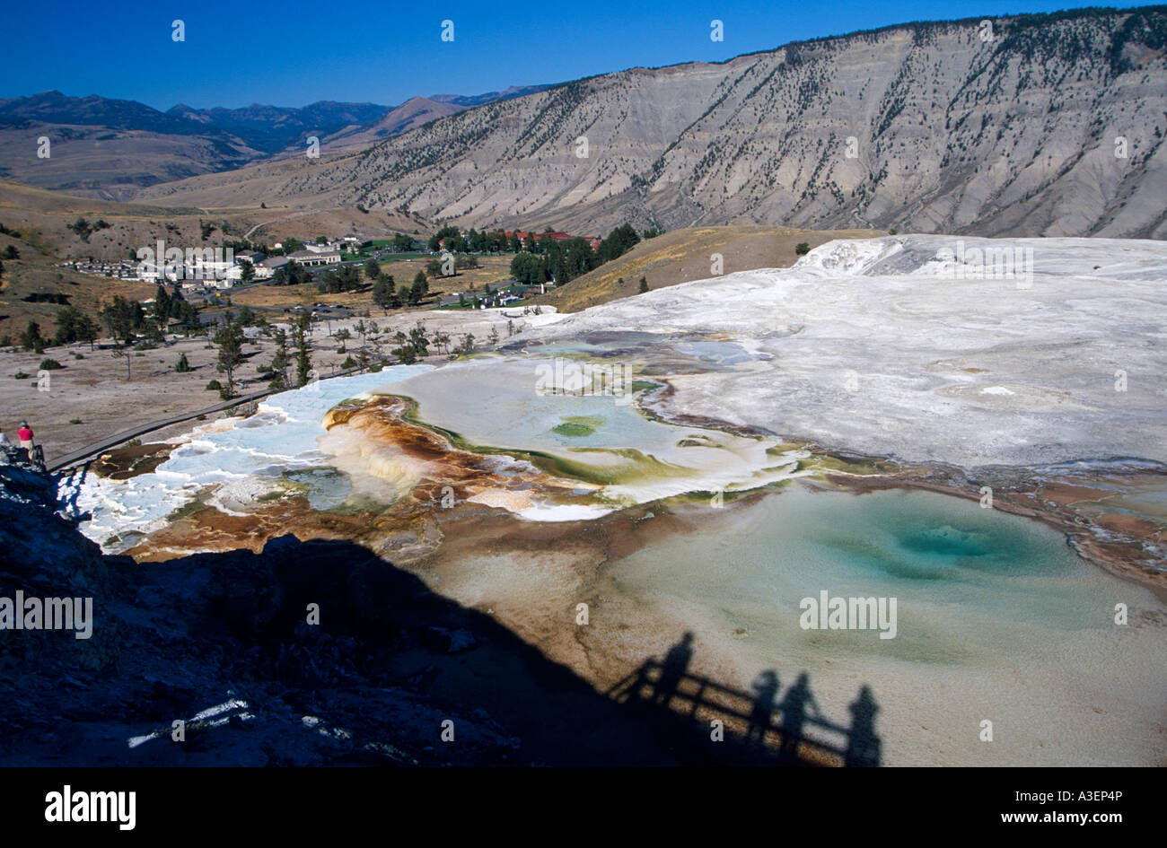 Travertine calcium carbonate terraces Mammoth Hot Springs Yellowstone ...