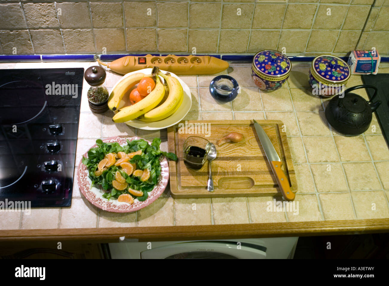 Paris France, Kitchen salad Ceramic Tile Counter top and Electric ...
