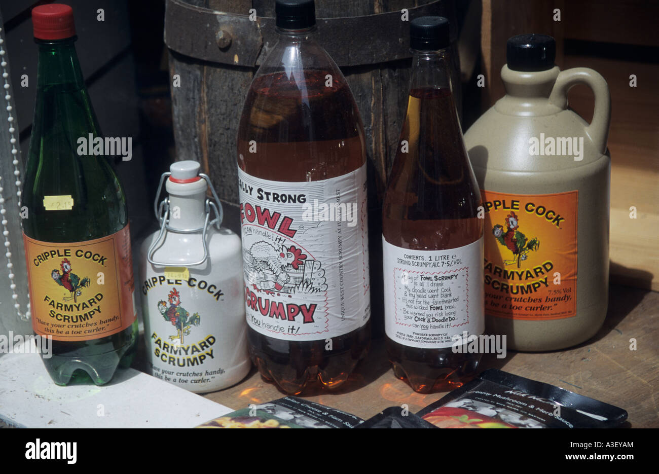 Cripple Cock scrumpy cider display in village store Polperro Cornwall U ...