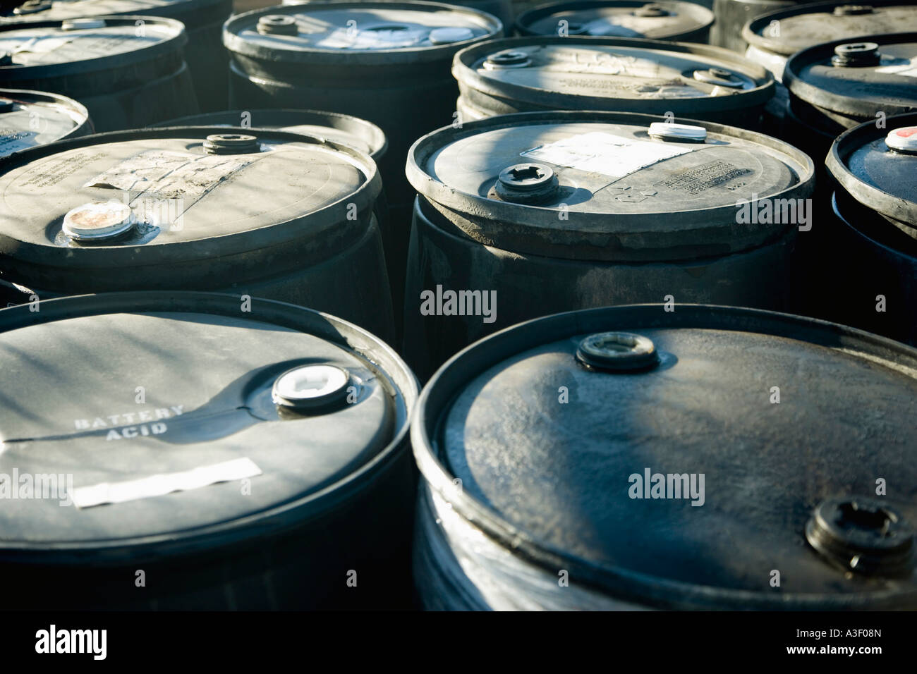 Battery acid barrels Stock Photo - Alamy
