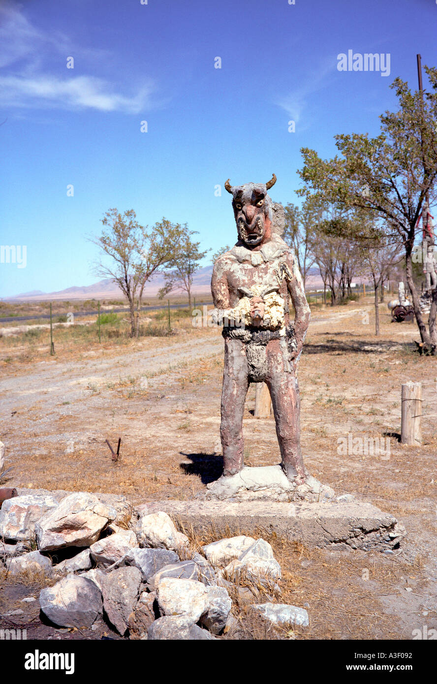 A statue at Thunder Mountain a Native American shrine in Nevada Stock ...