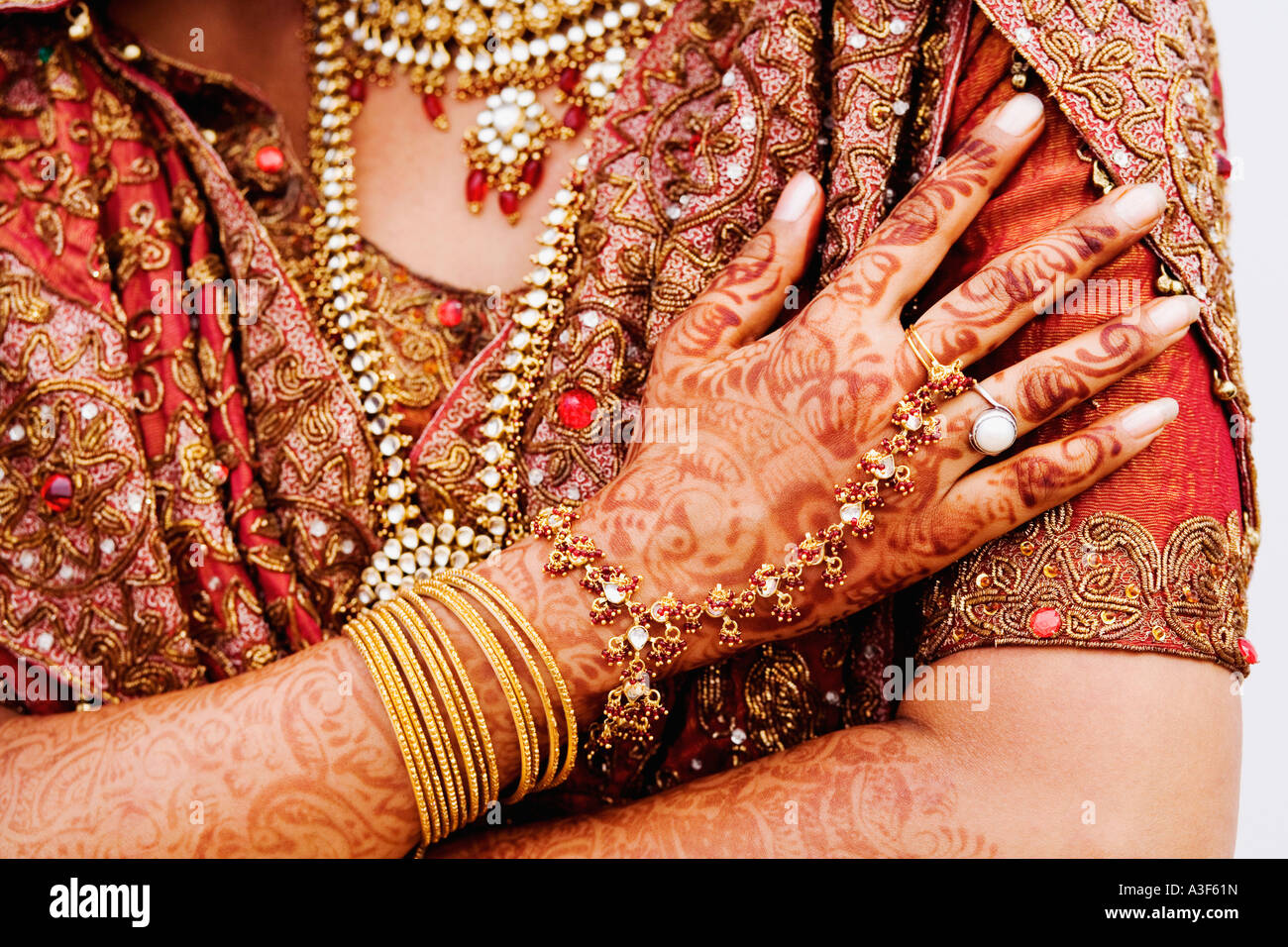 Mid section view of a bride in traditional wedding dress Stock Photo ...