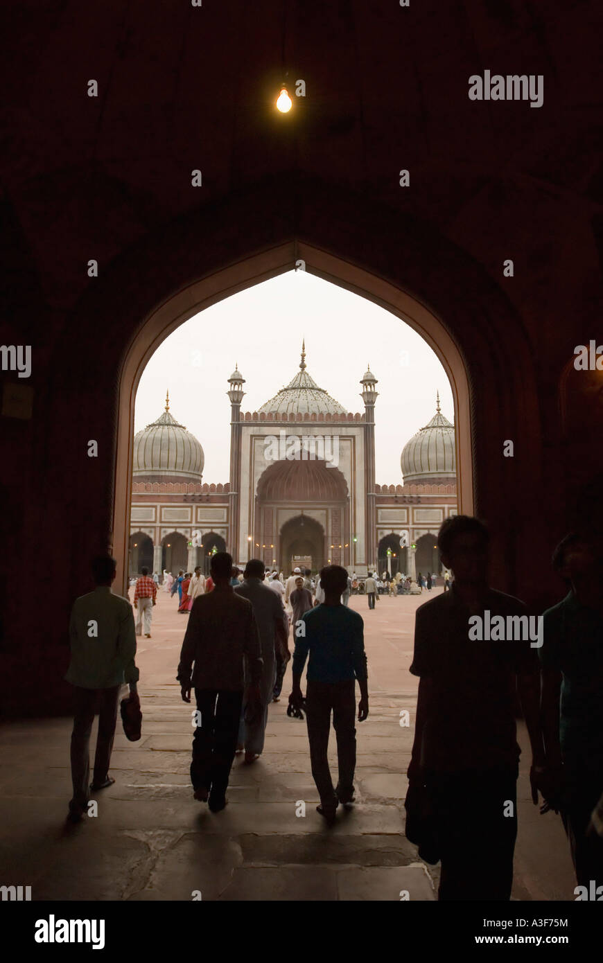 Rear view of a group of people entering a mosque, Jama Masjid, New ...