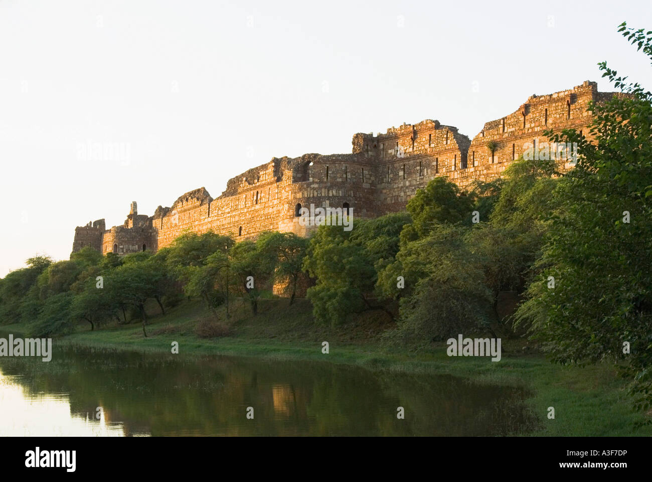Panoramic view of a moat outside a fort, Old Fort, New Delhi, India ...