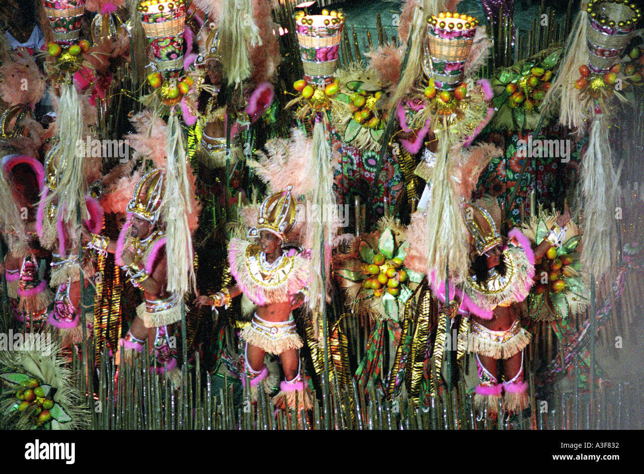 Men and women in costume dancing on a float in Rio Carnival Stock Photo ...