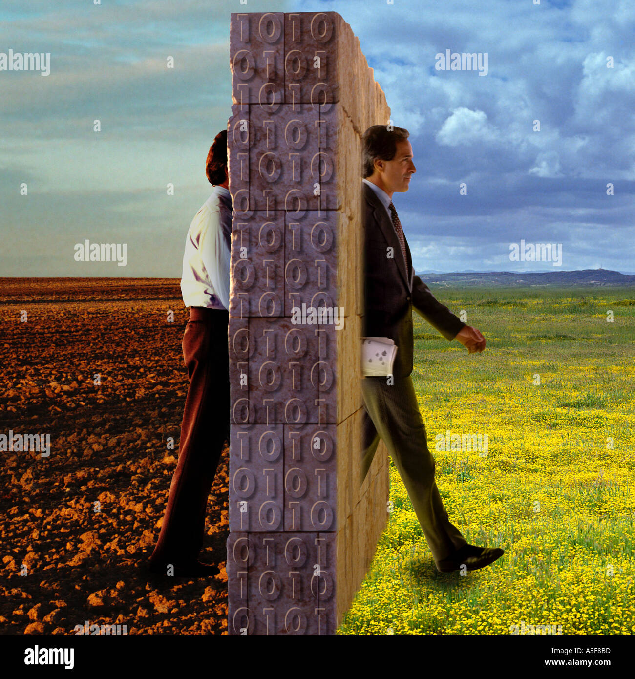 Man walks through barrier representing the digital divide between those ...