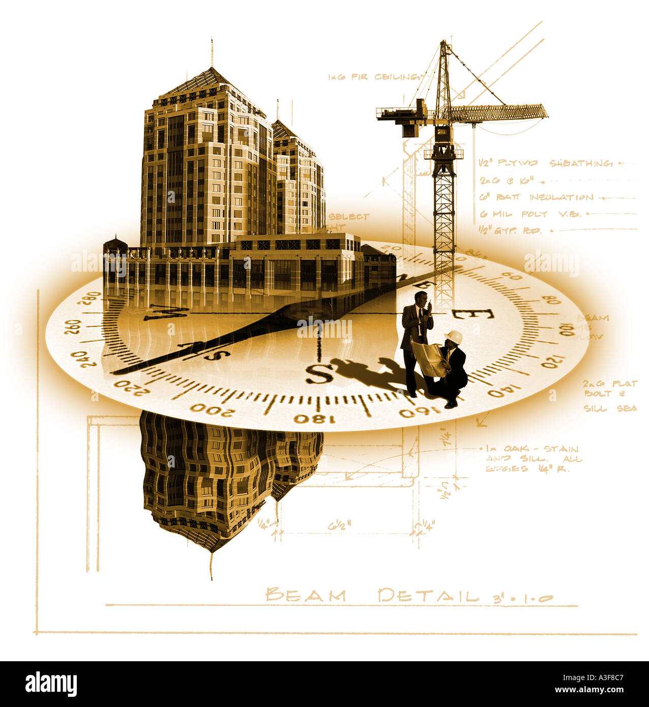 Construction collage with building and crane Stock Photo - Alamy
