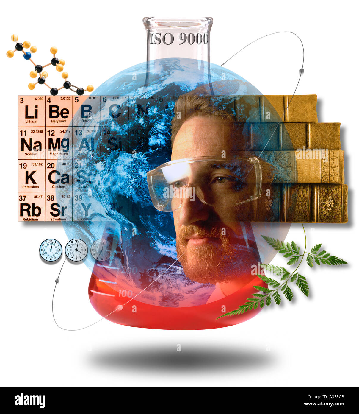 Global chemistry collage representing science research and the ...