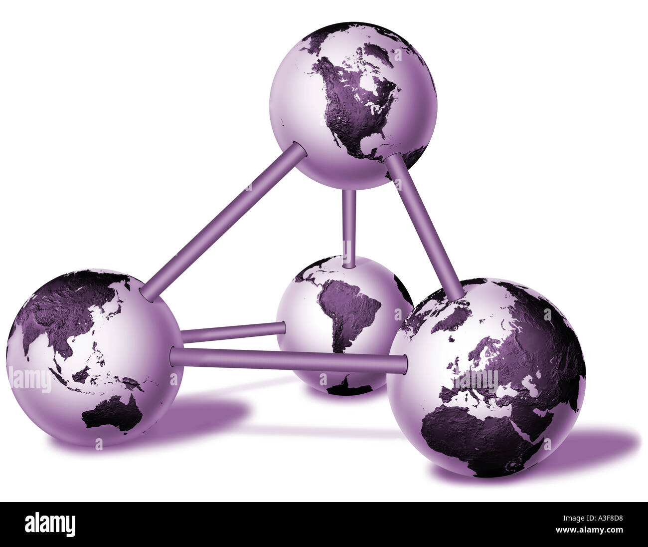 Atomic model made up of world globes representing science chemical and ...