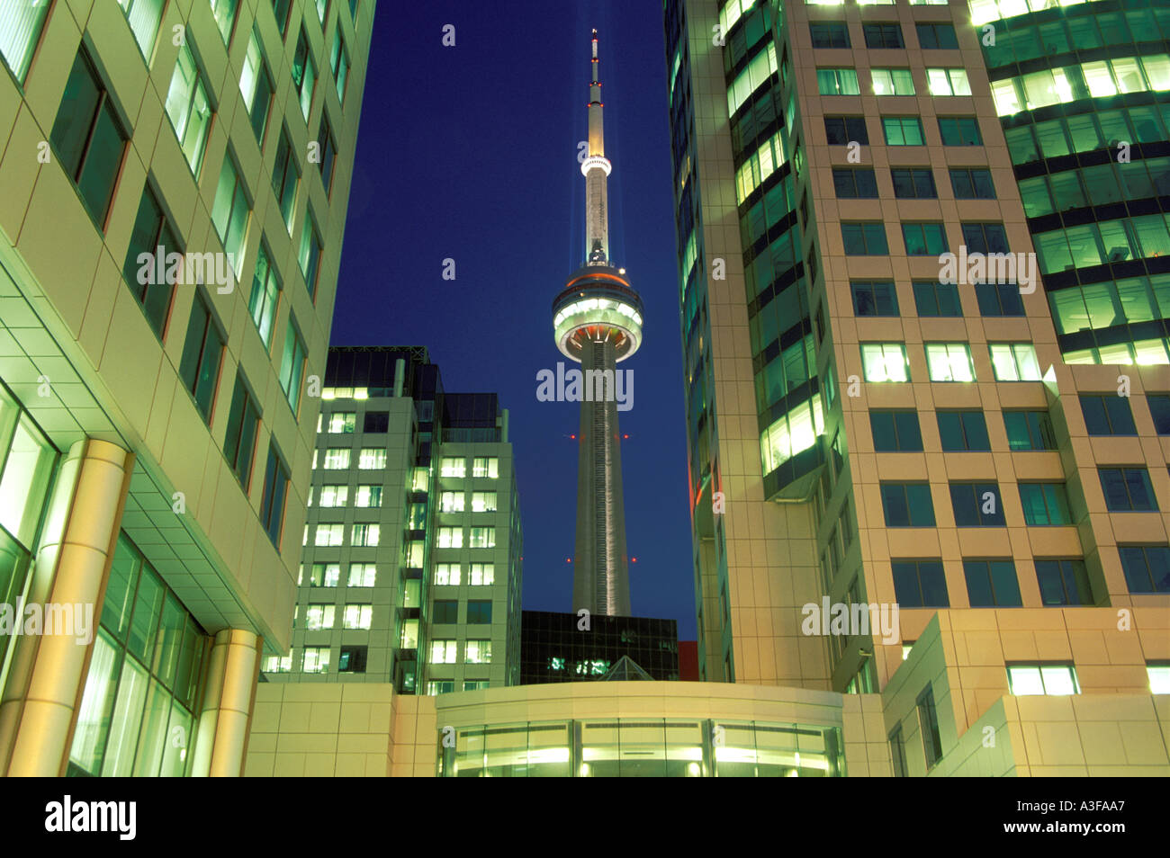 Canada Ontario Toronto CN Tower and office buildings at night Stock ...