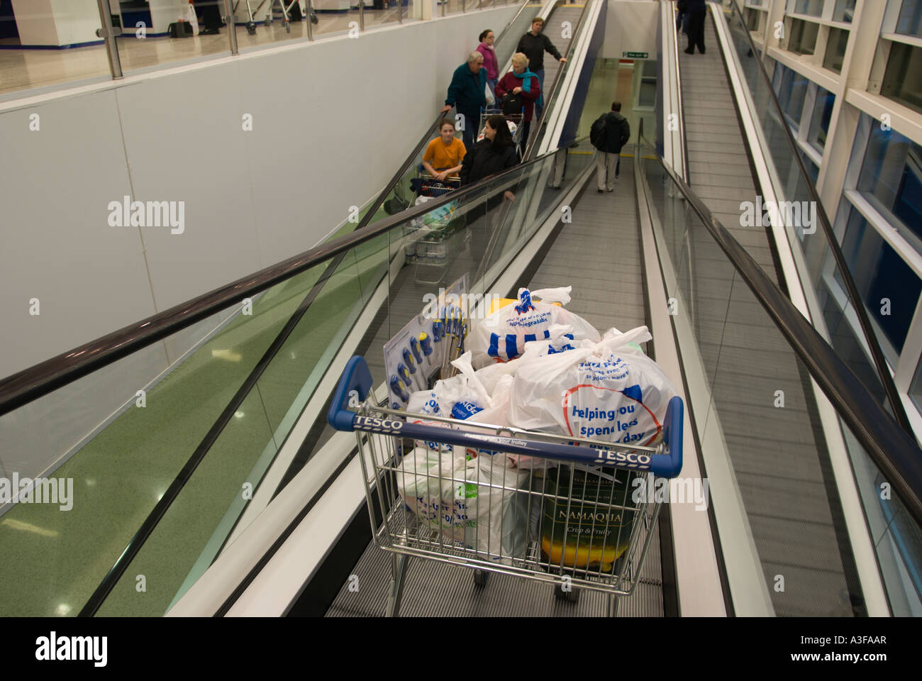 Moving travelator ramp at Tesco Extra store in Galashiels Scotland ...