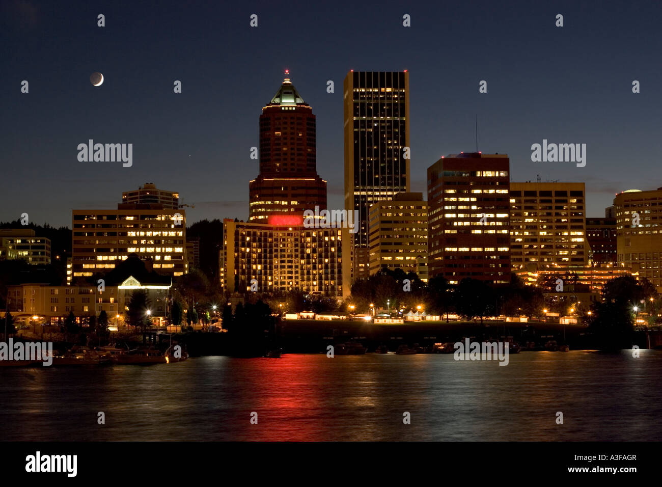 portland nightscape with moon Stock Photo - Alamy