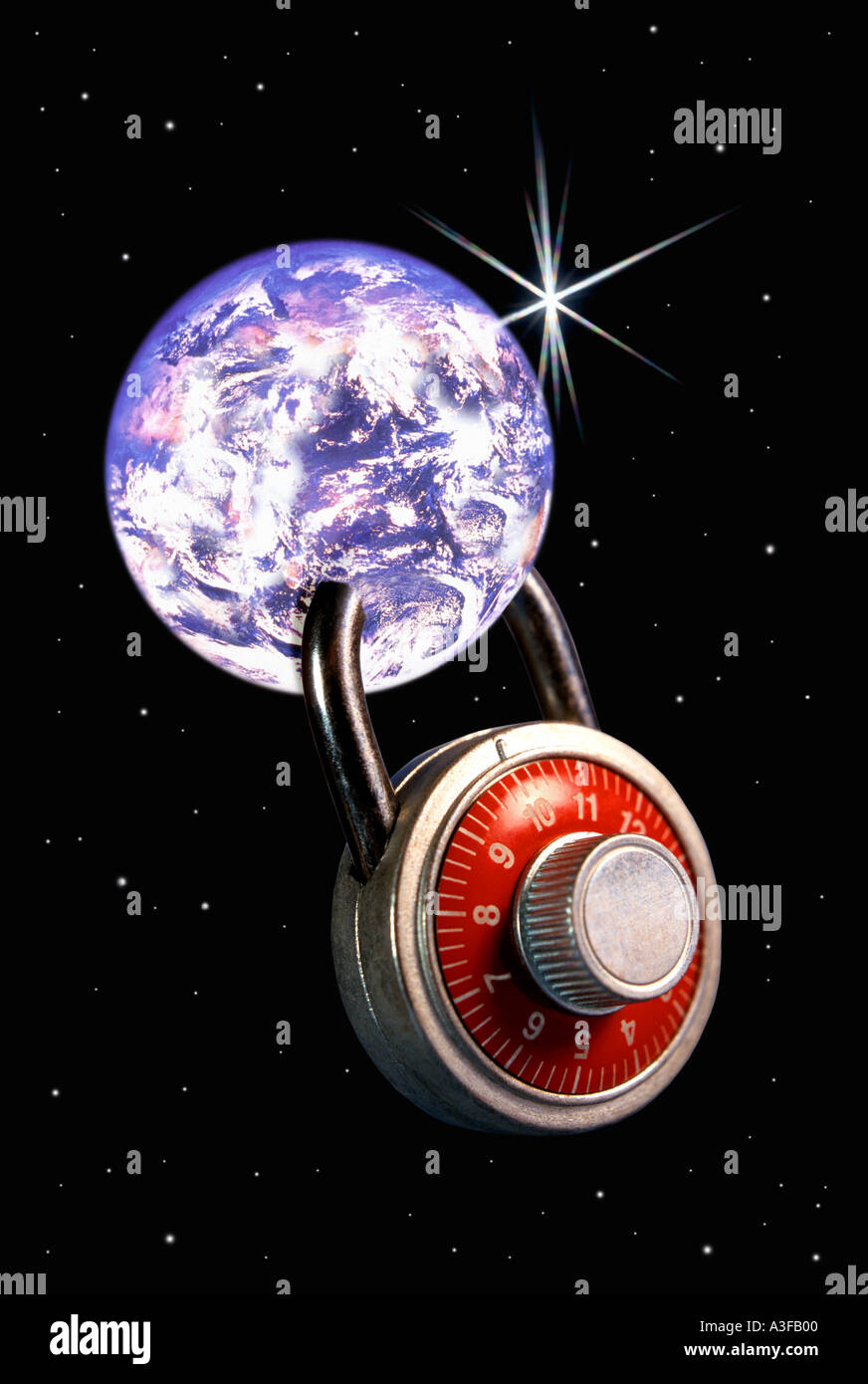 Earth with security lock Stock Photo - Alamy