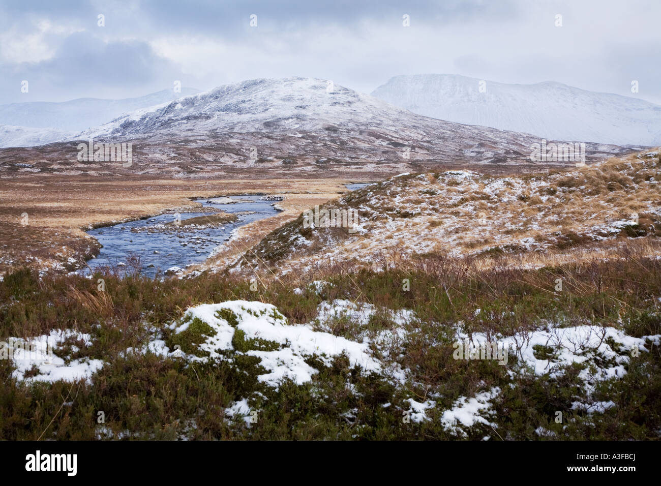 River Ba flowing down to Rannock Moor viewed from the West Highland Way ...